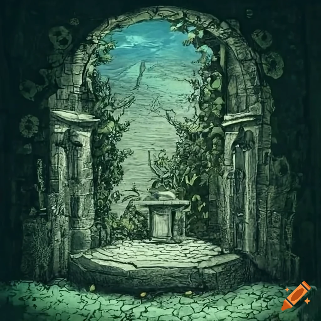 A underground garden with a tombstone on Craiyon