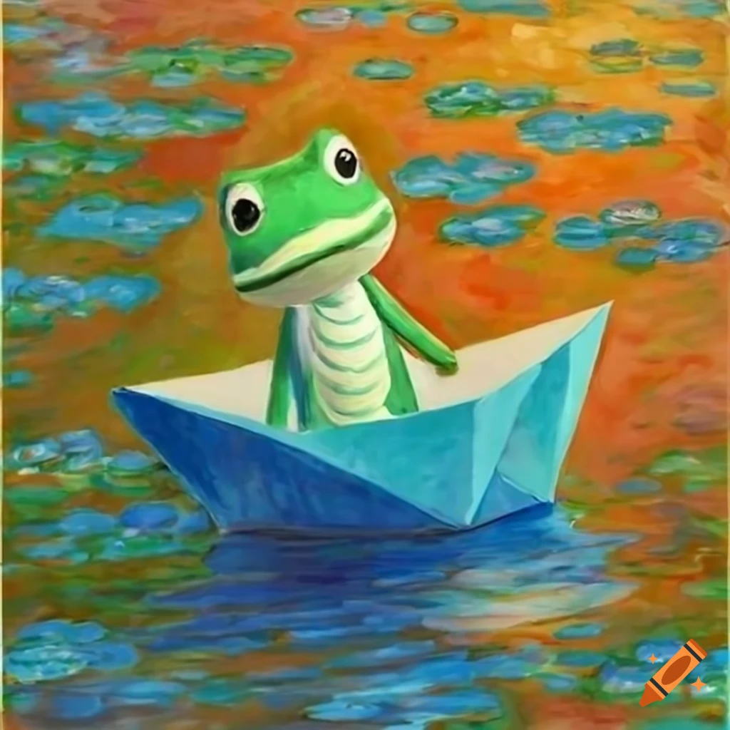 Claude monet painting of an animal crossing frog navigating a pond in a ...