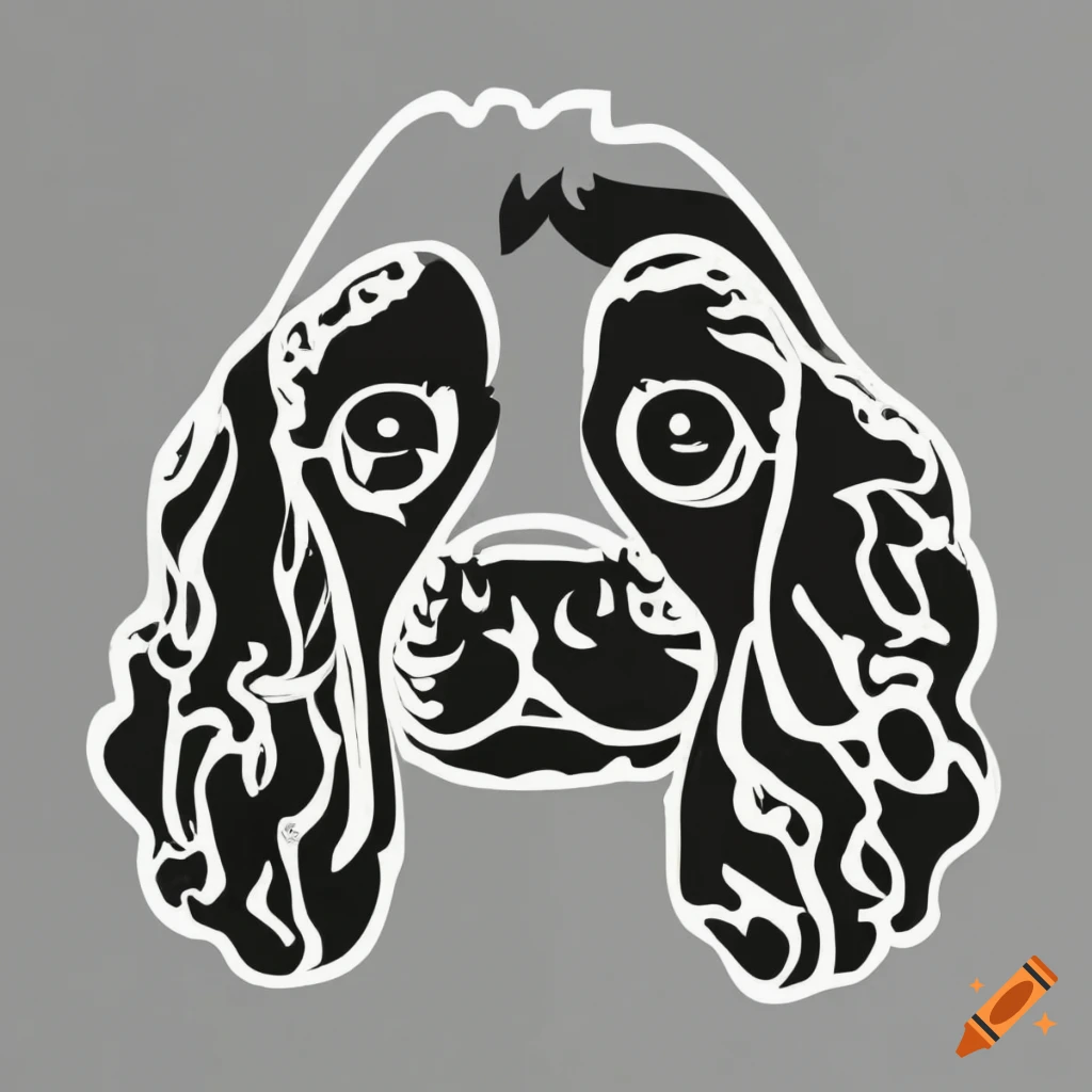 Cocker spaniel head stencil black and white