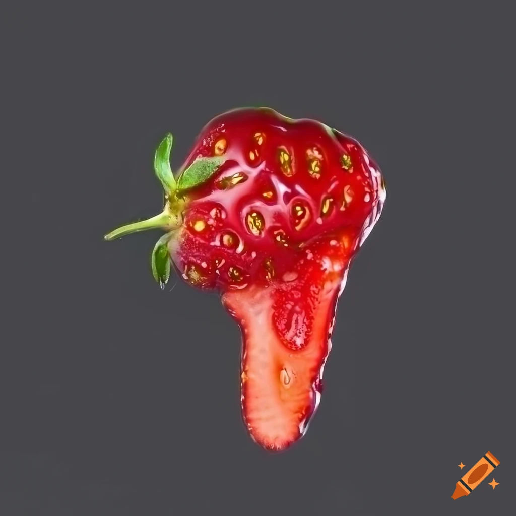 A red strawberry partially melted with the stem intact, 4k, stock photo ...