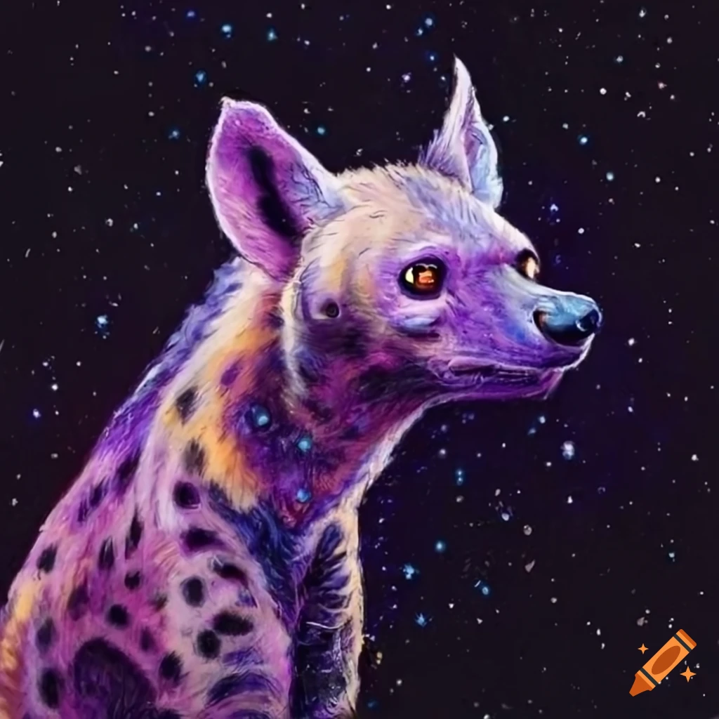 Purple hyena in space. colored pencil style