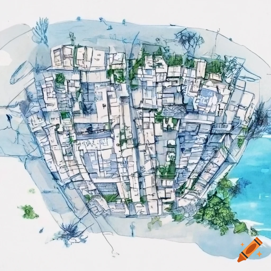 Village plan, architecture business blueprint model, birds eye view on ...