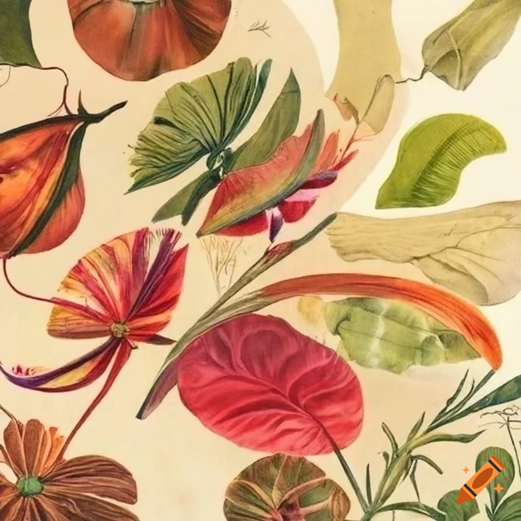 A collage of botanic plant print on Craiyon