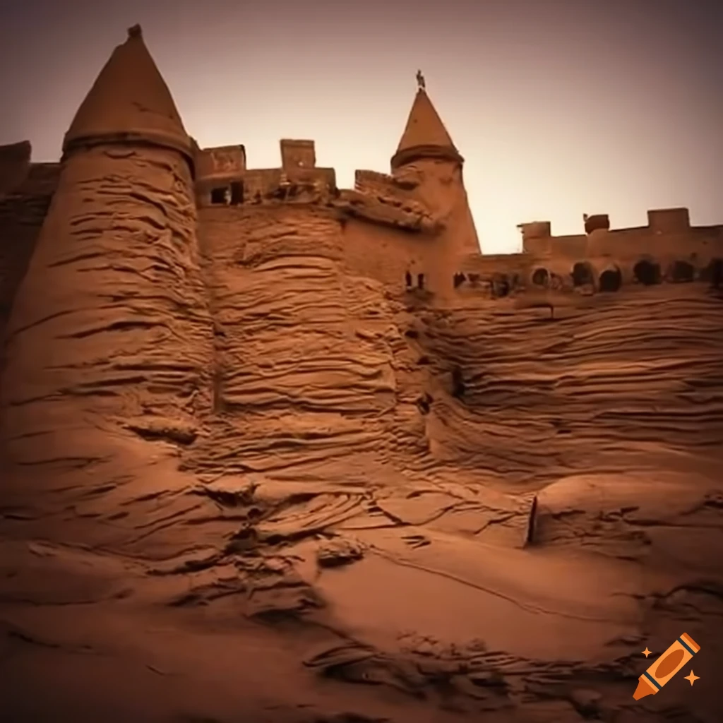 Mud and stone castle in a tropical desert