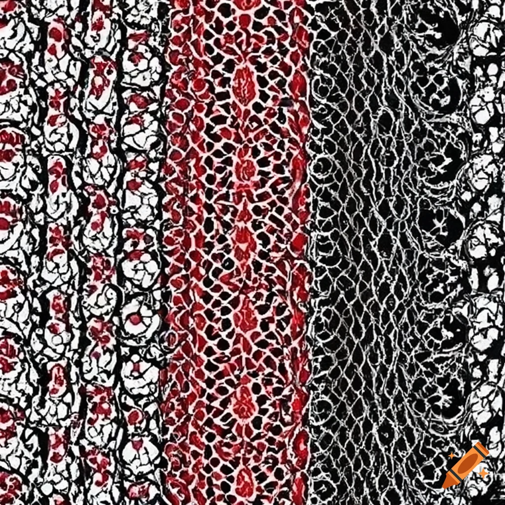 A patterned design in red, white, and black