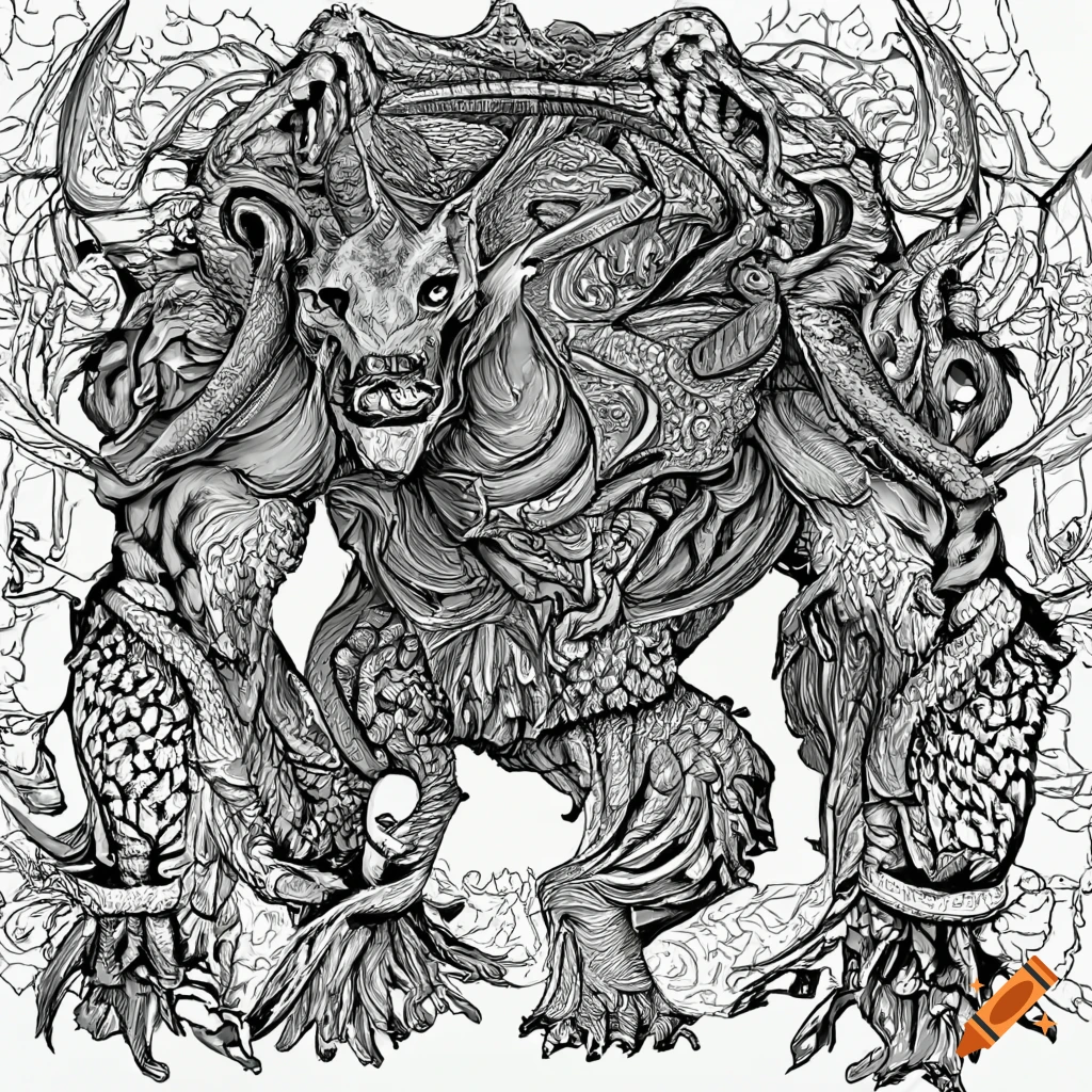 Fantasy beast coloring, white background, cartoon style