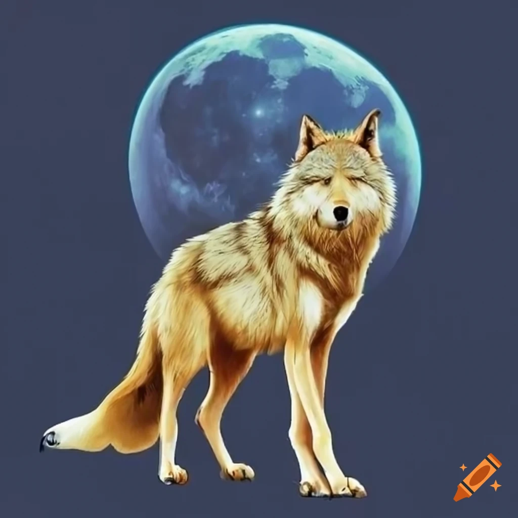 Yellow Wolf With Moon Custom Decor Howling Wolf Moon Flag 9913FL 28" X