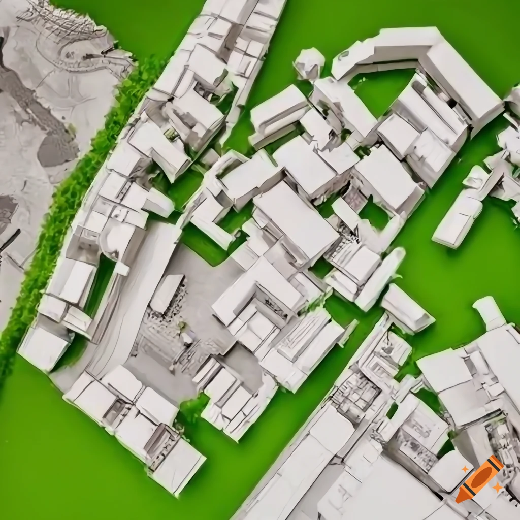 Village plan, architecture business blueprint model, birds eye view ...