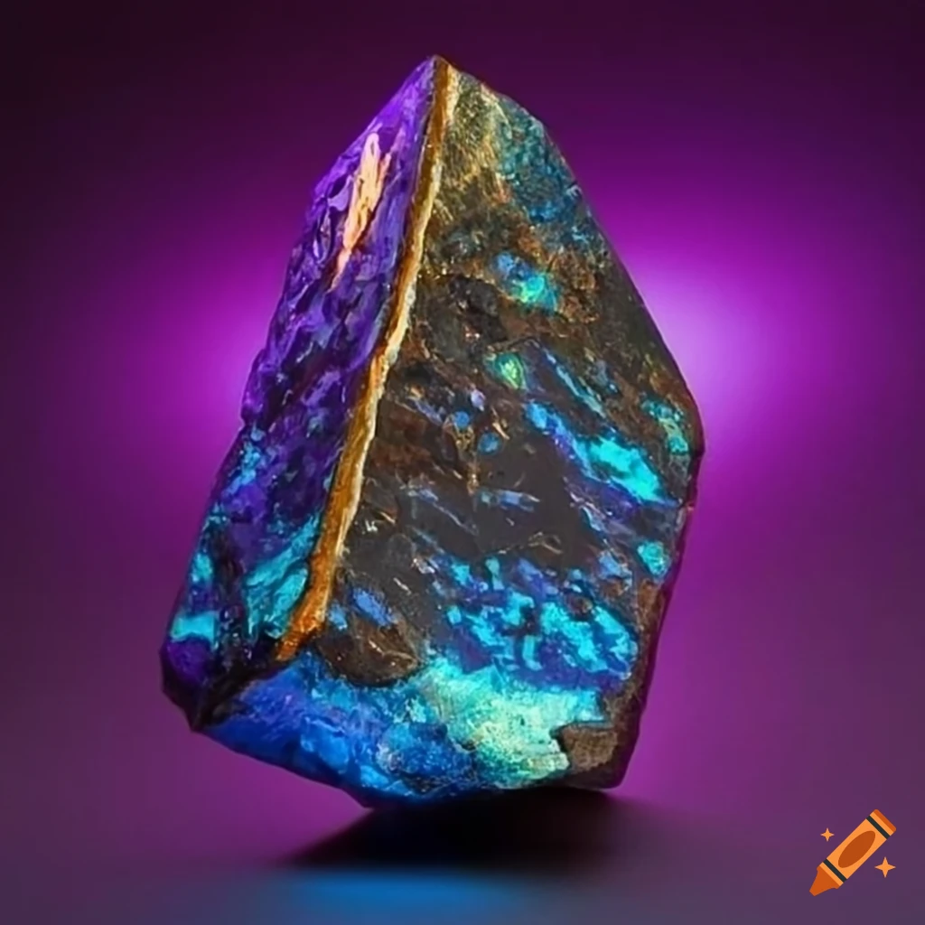 Blue and purple lighting square meteorite with golden edges, bloom