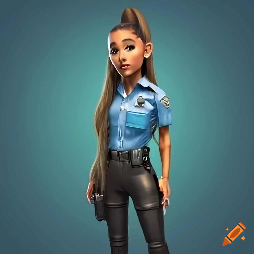Photorealistic, ariana grande as policeofficer, slim, lightblue-police ...