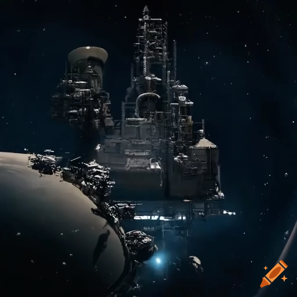 Nostromo docking with a refinery in space on Craiyon