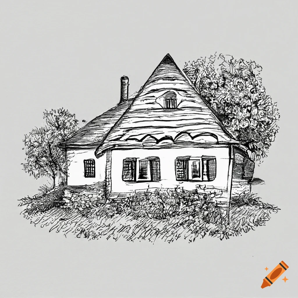 An old rural house in a moravian village surrounded by blooming lilac ...