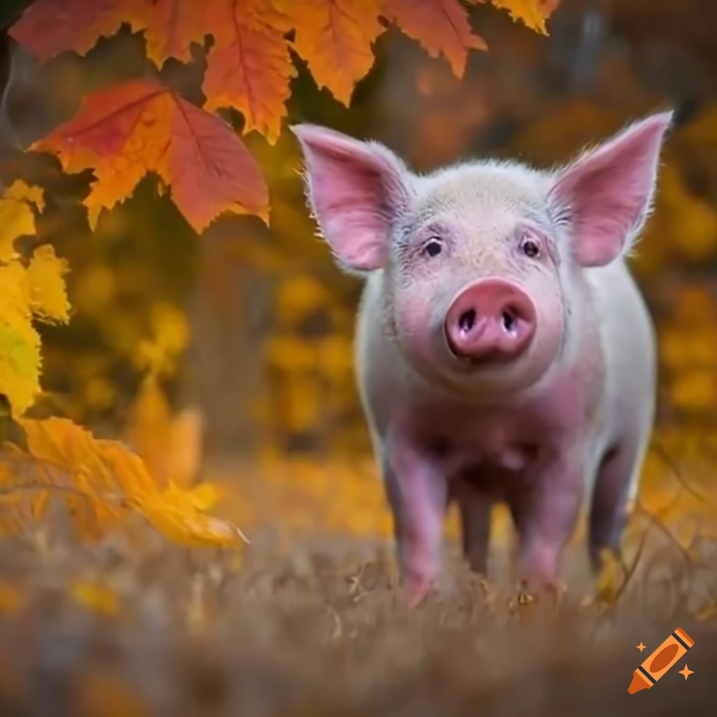 A happy pig, fall scene, soft lighting on Craiyon