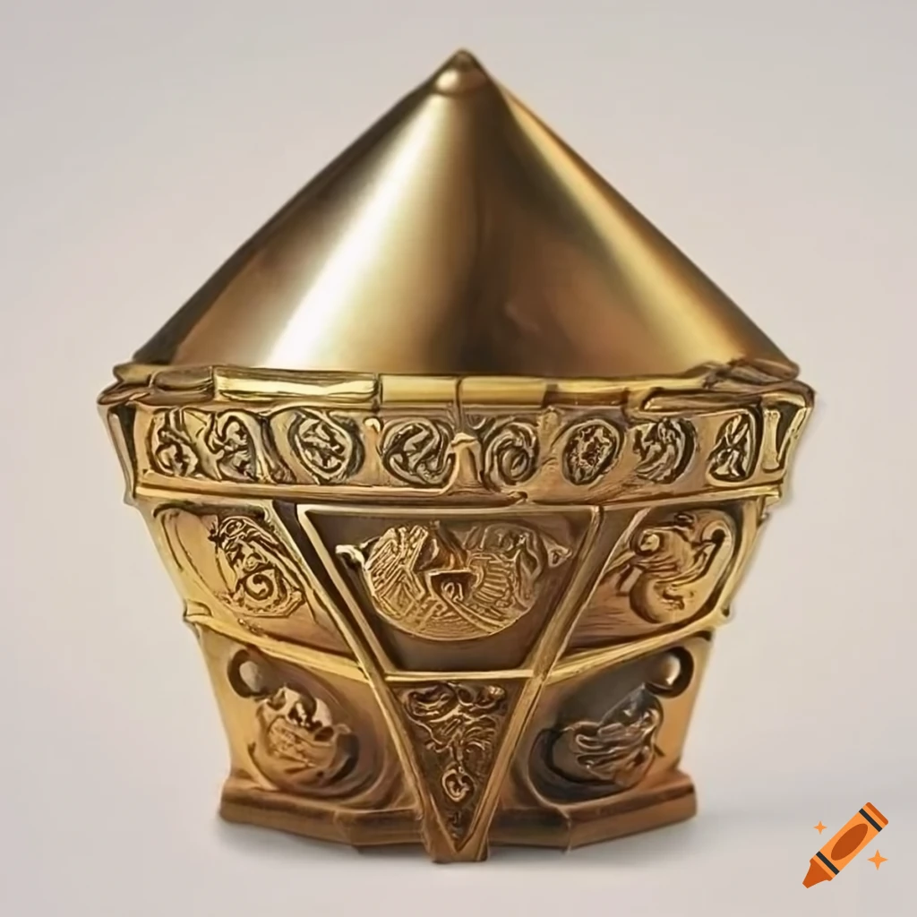 Large brass and crytal cone puzzle with engravings on Craiyon