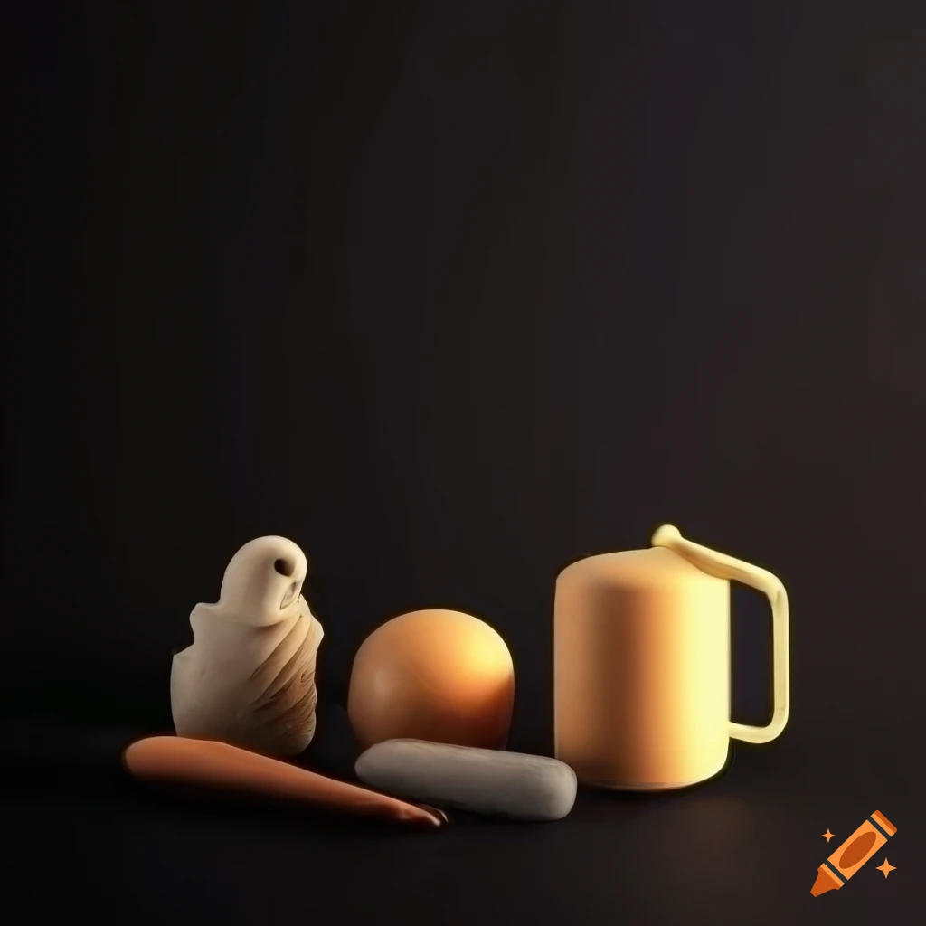 Casual objects displaced ordinatelly on a black background on Craiyon