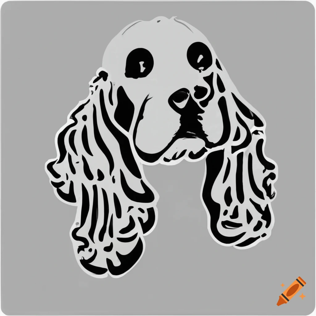 Cocker spaniel head stencil black and white