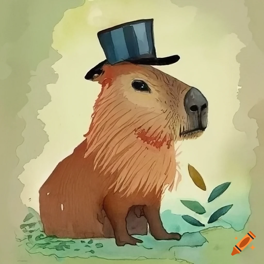 Capybara with a top hat, kids drawing on Craiyon