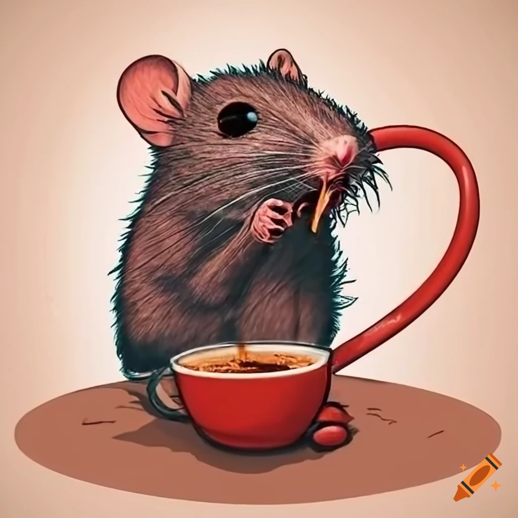 A rat drinks coffee