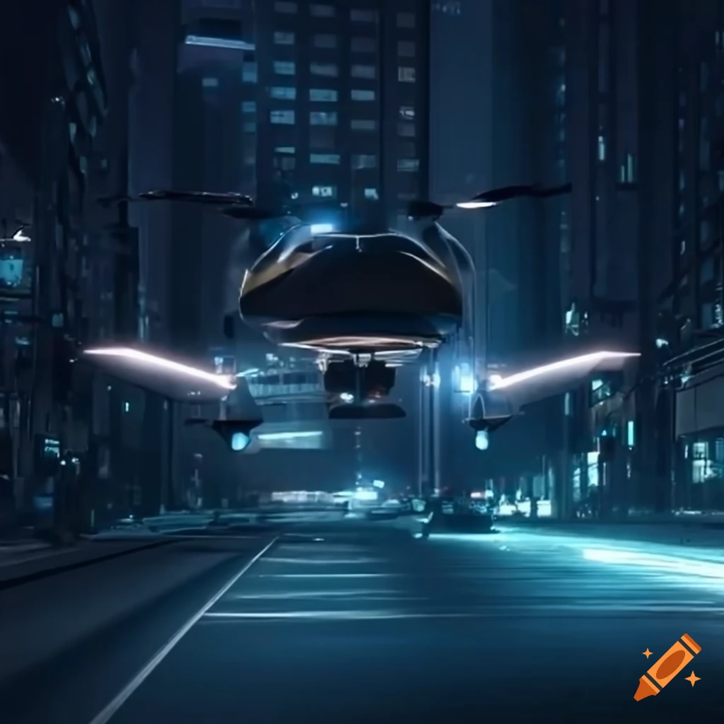 Realistic flying vehicle futuristic cinematic street modern ...