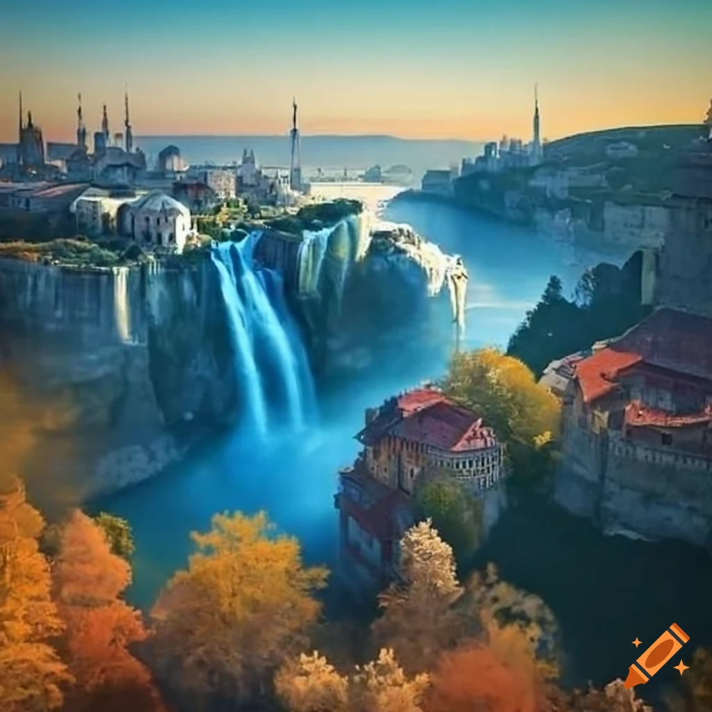 The city of Constantinople on top of shining cliffs above rivers and ...
