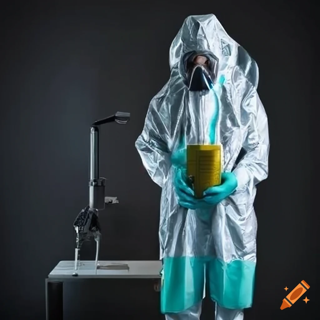 Laboratory scientist with chemical and gas protective suit super ...