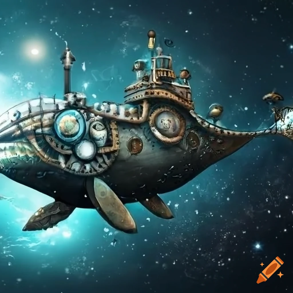 Steampunk whale in space on Craiyon