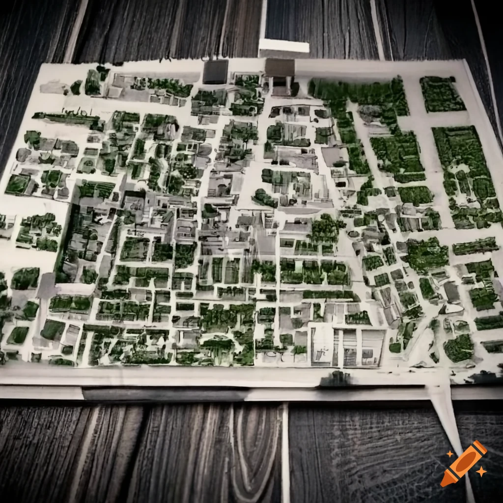 Village plan, architecture business blueprint model, birds eye view