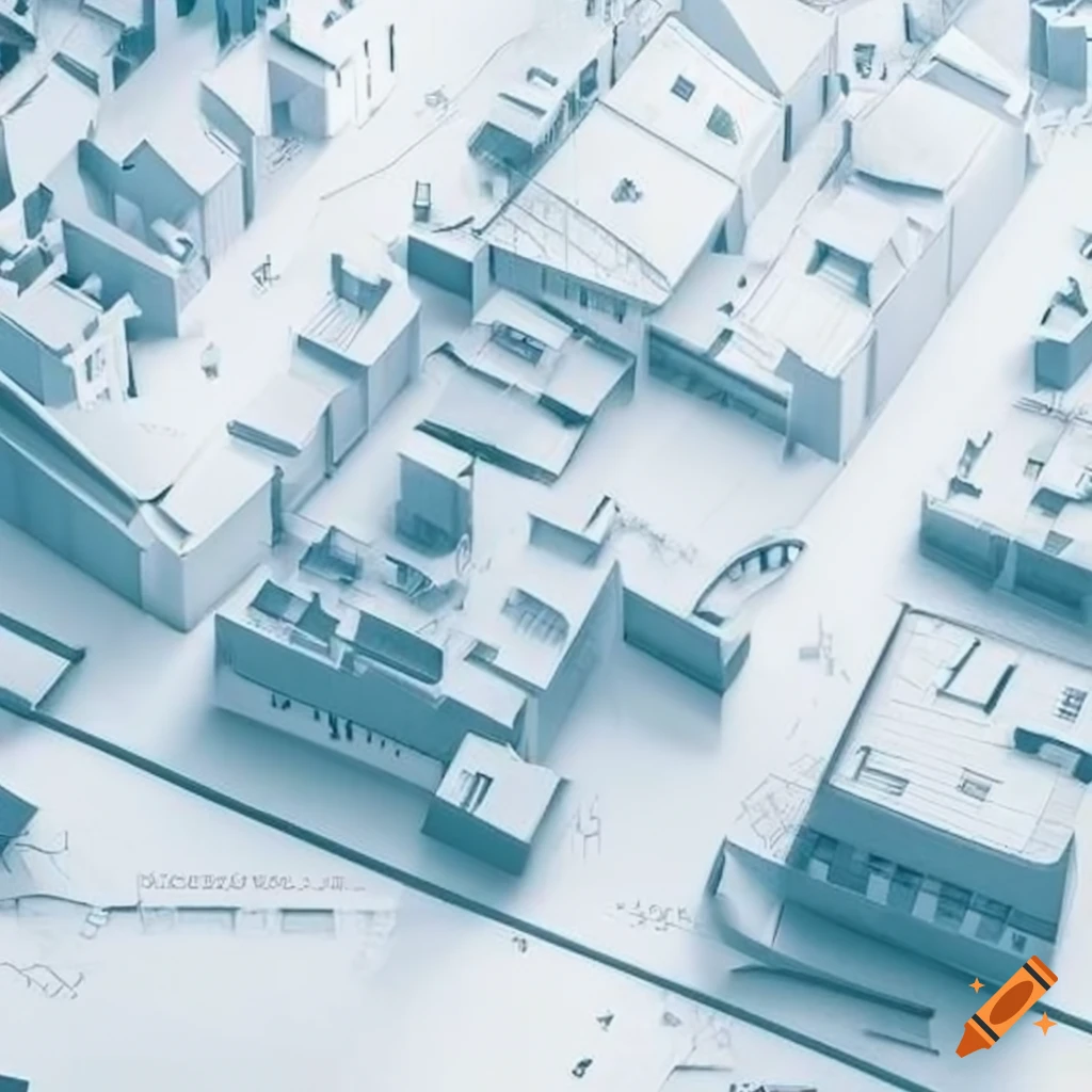 Village plan, architecture business blueprint model, birds eye view