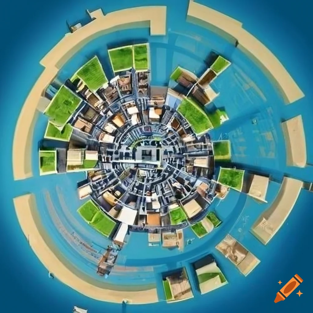 Village plan, architecture business blueprint model, birds eye view