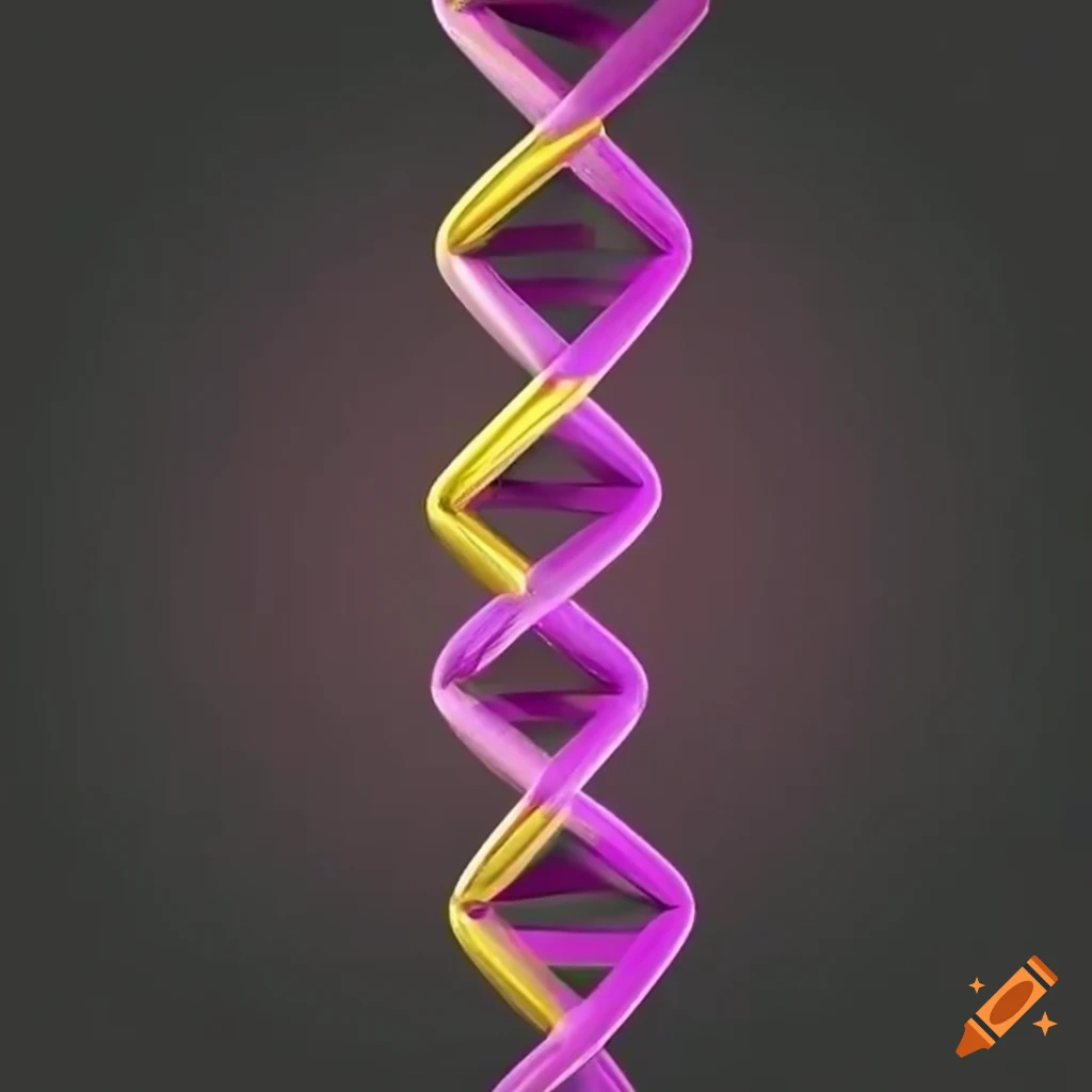A vertical dna helix with purple and pink and yellow on Craiyon
