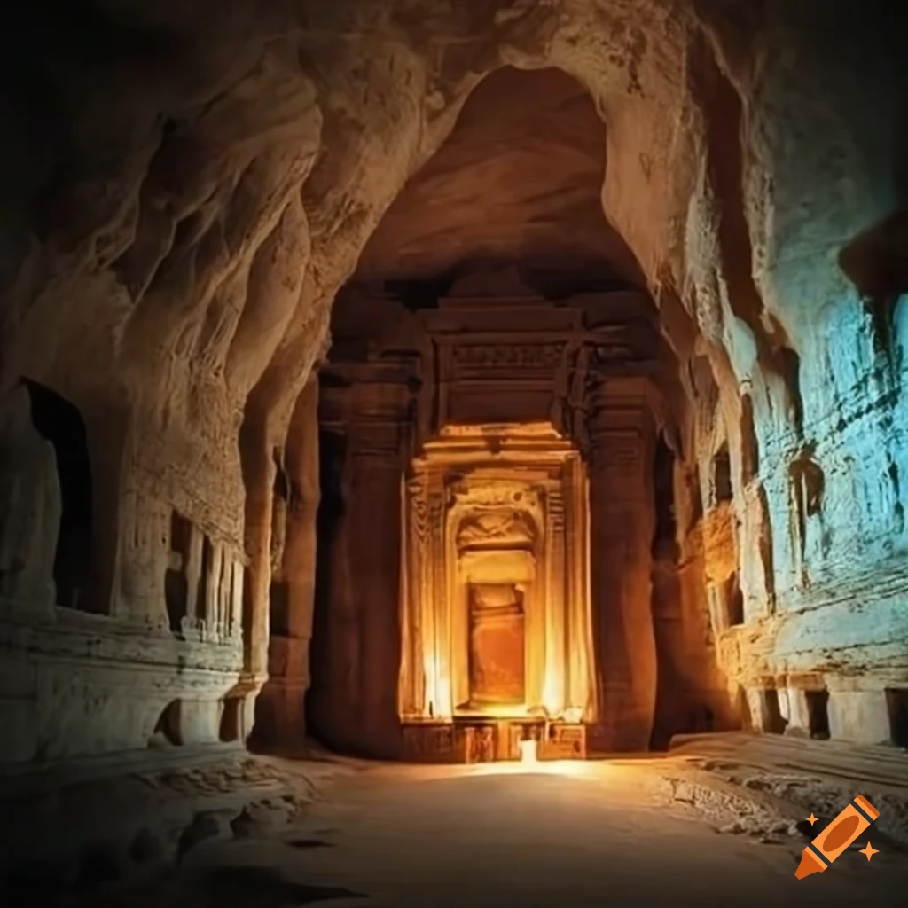 Mysterious caves with christian temples carved into the rock on Craiyon