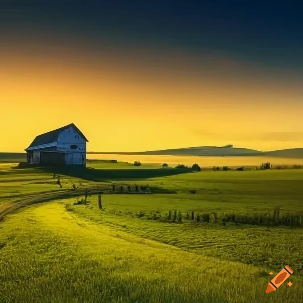 Breathtaking close up view of a serene countryside farm with big barn ...