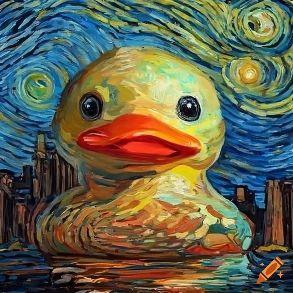 Painting of giant toy duck in new york city in style of van gogh on Craiyon