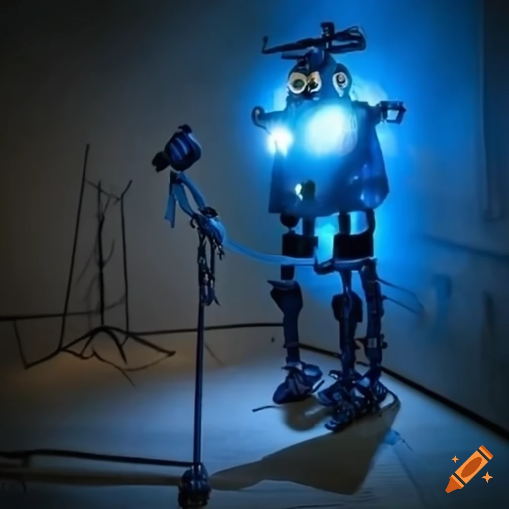 Gandalf gets transformed into a blue robot playing drums on Craiyon