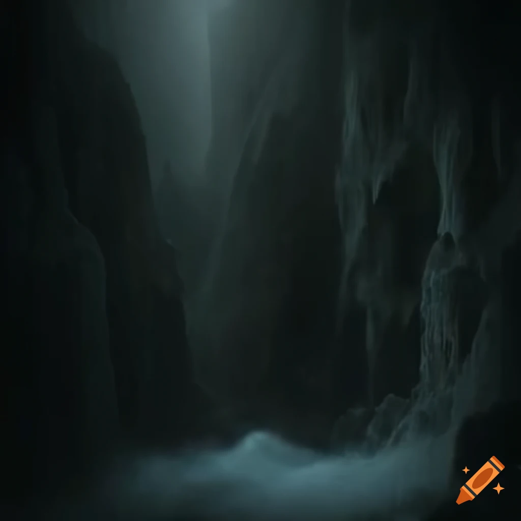 Dark dimly lit cave fog mist on Craiyon