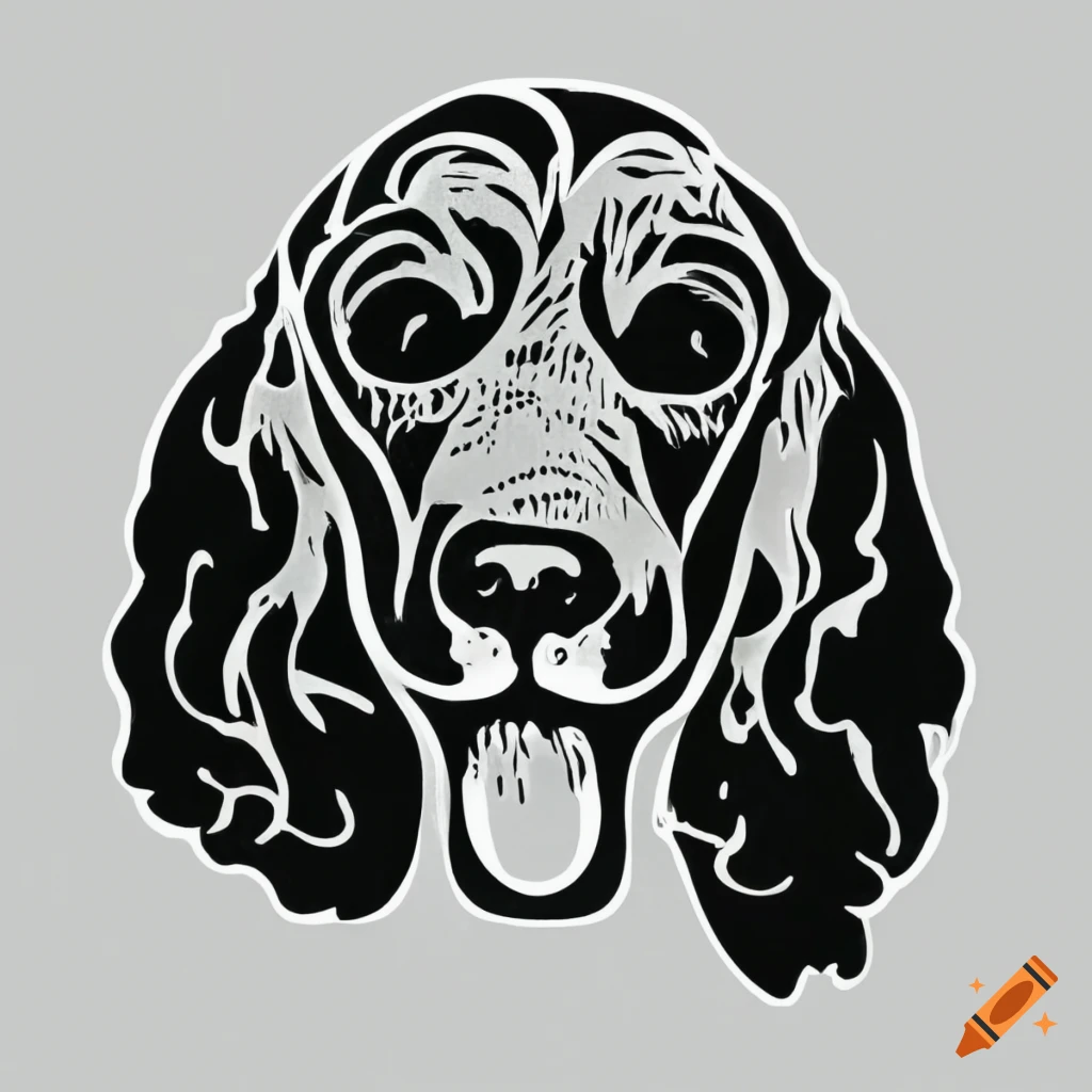 Cocker spaniel head stencil black and white on Craiyon