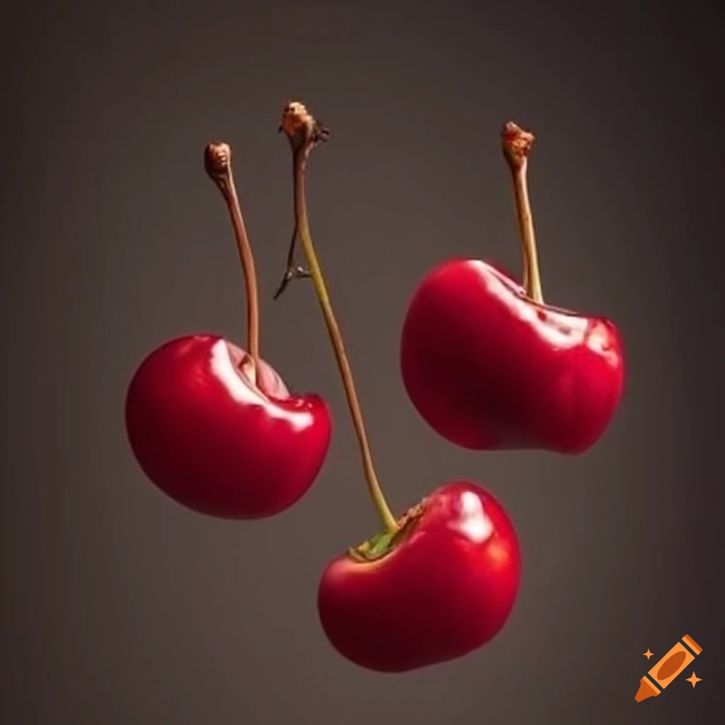 A realistic photograph of a floating cherry