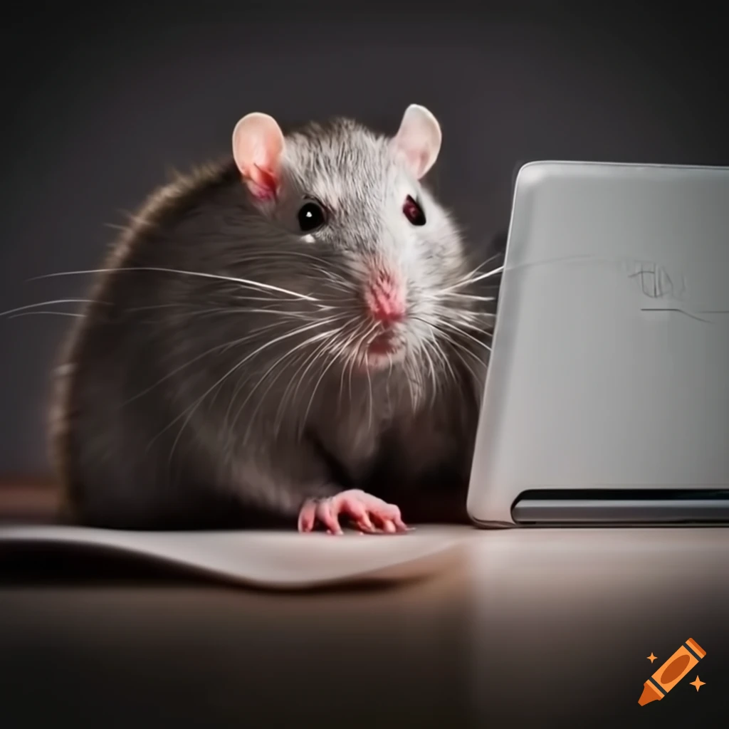 Large rat sat at a desk in front of a laptop on Craiyon
