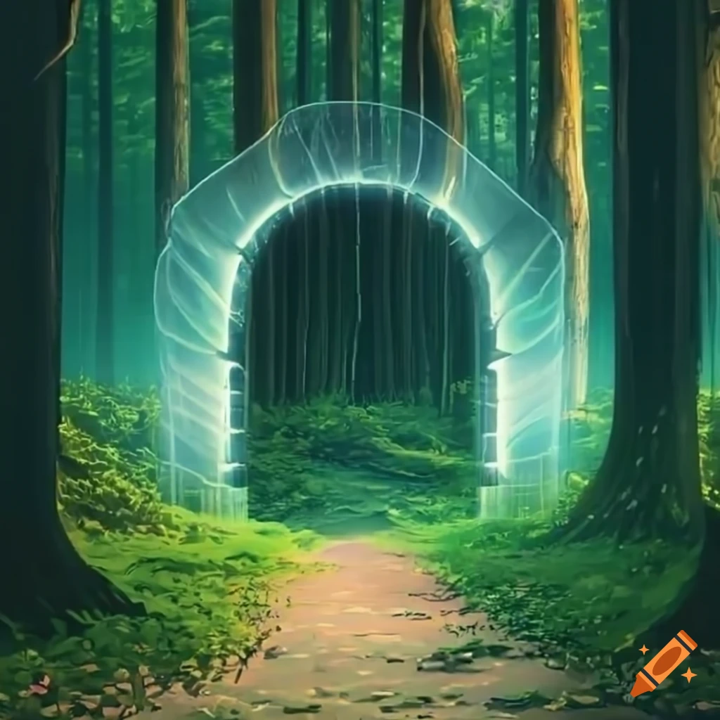 Dimensional gate in the forest on Craiyon