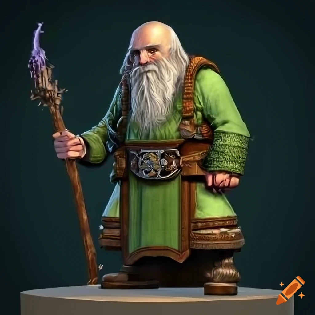 A dwarf wizard in green robes, high-quality rendering, hyper realistic ...