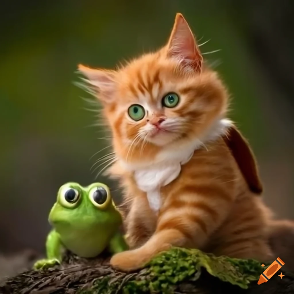 Big green eyes orange fluffy kitten dressed as robin hood hugging a ...