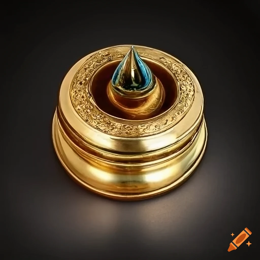 Large brass and crystal cone puzzle box with engravings