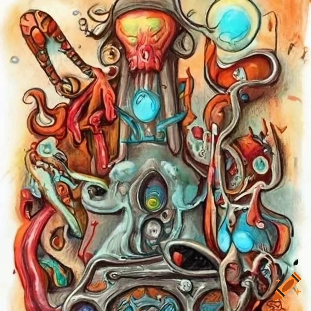 Joe fenton drawing scene decor microcosme many creatures surrealist ...