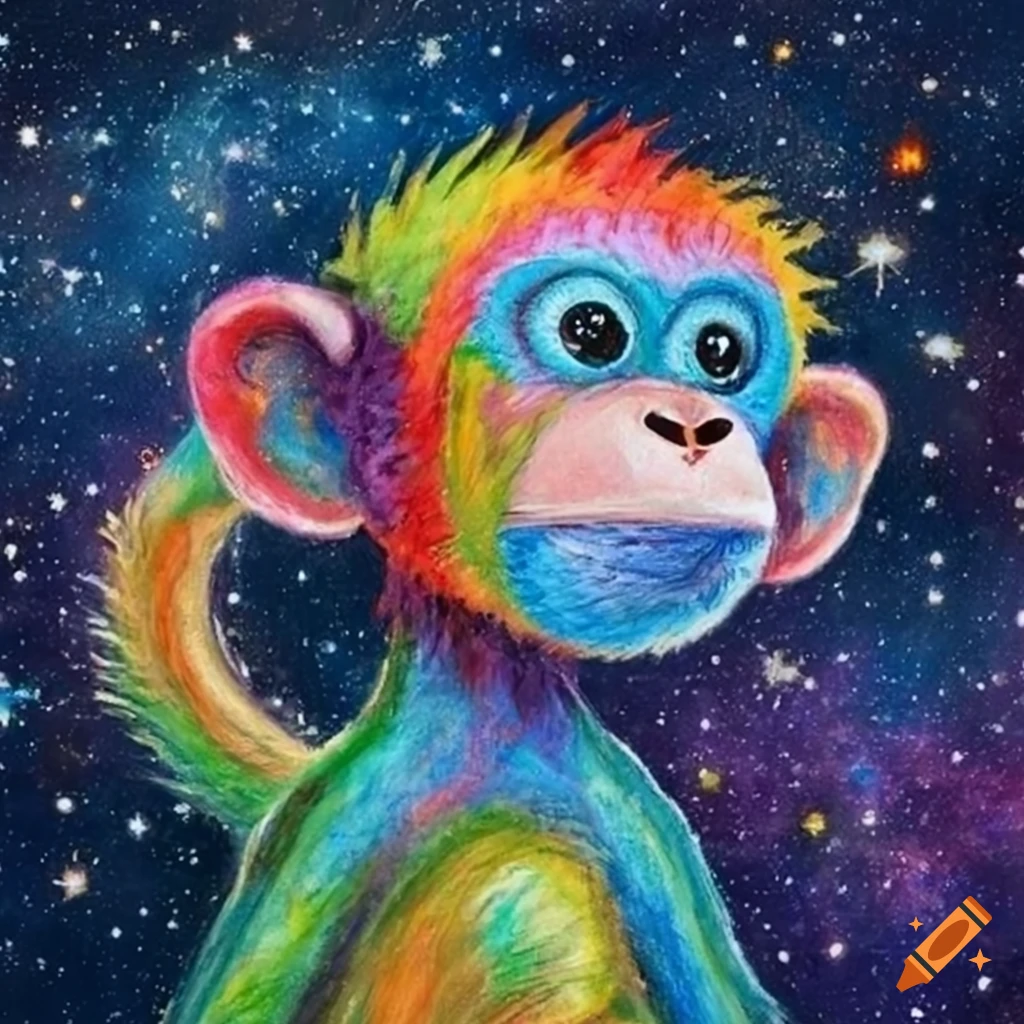 Cute colorful monkey in space. colorful . colored pencil