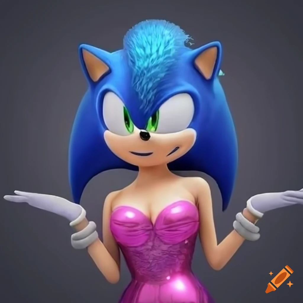 Female sonic the hedgehog posing in a dazzling prom dress on Craiyon