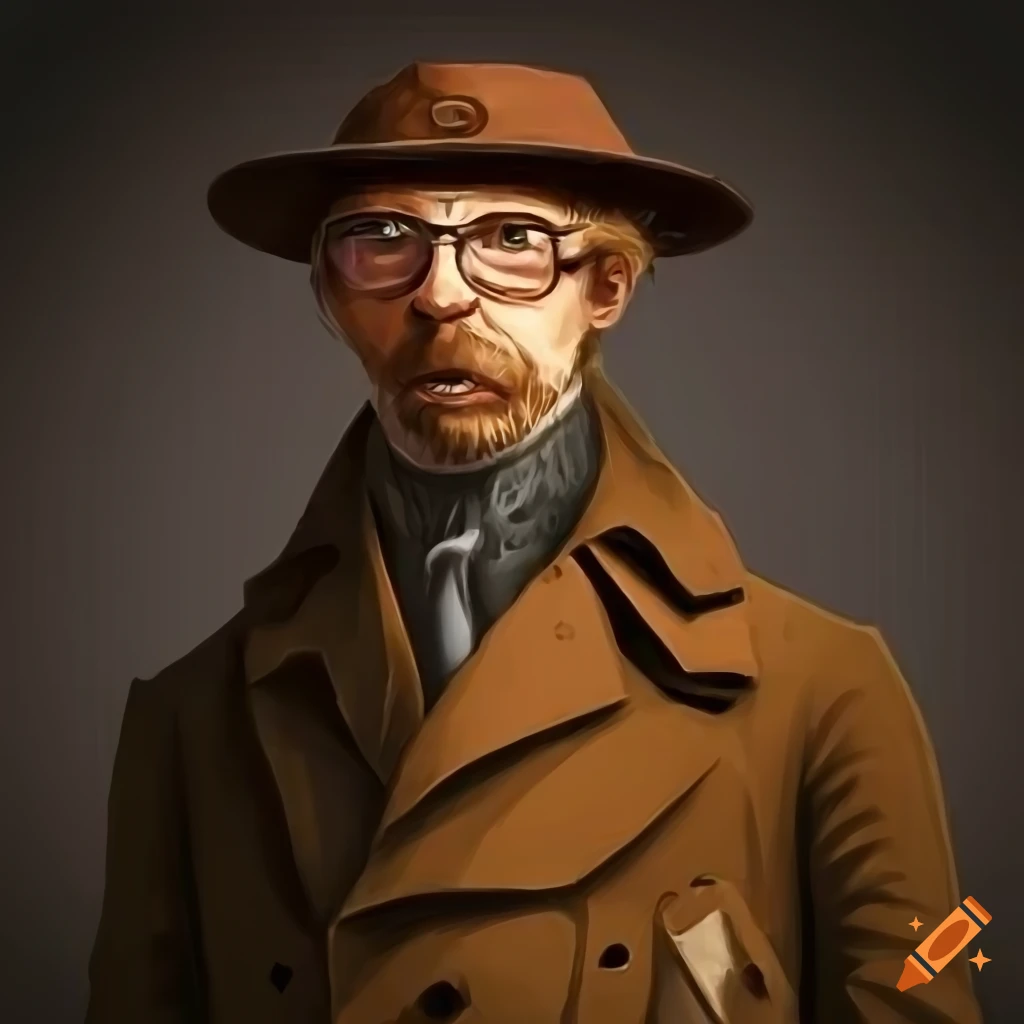 19th century sloth detective, digital art, trenchcoat, pipe, glasses
