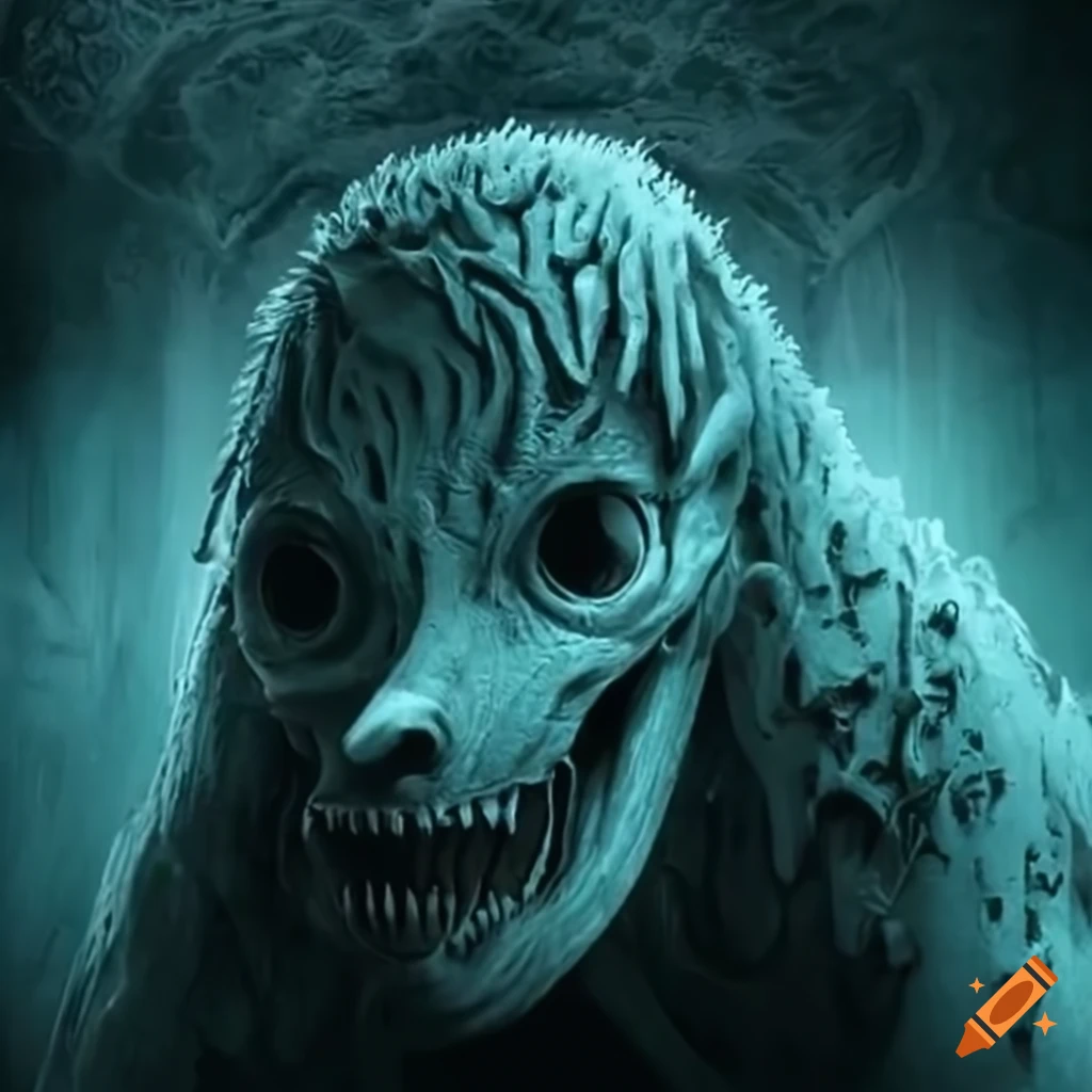 Strange white creature underground temple ] on Craiyon