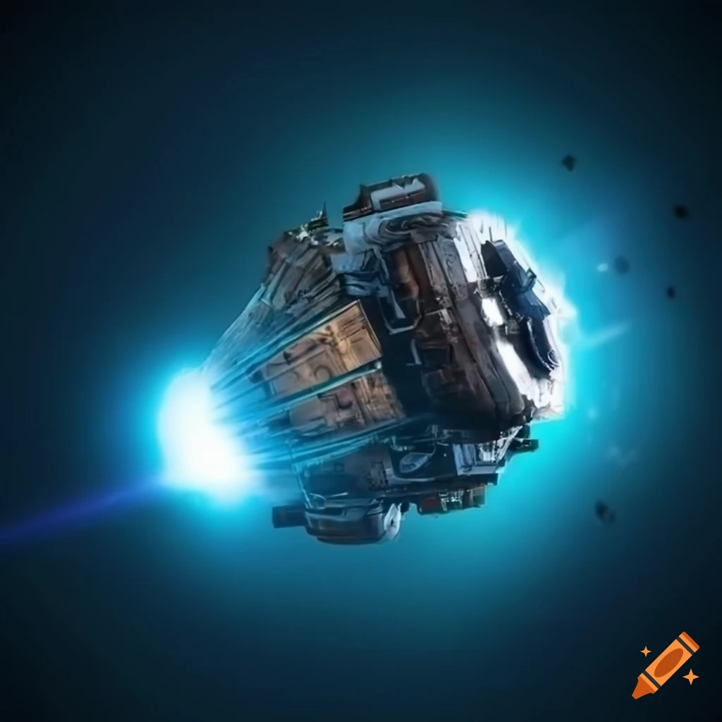 Spaceship orbital mining with laser photo realistic focus close up of ...