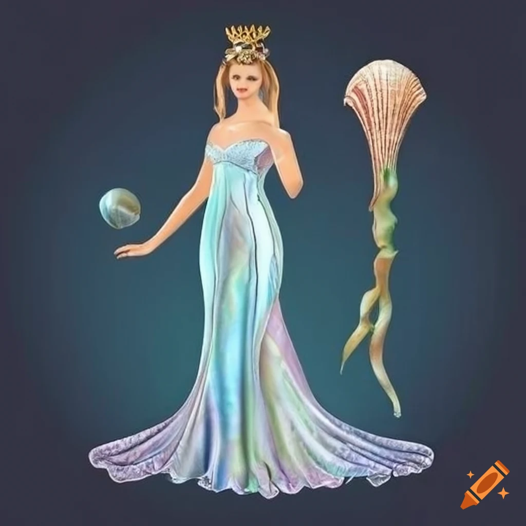 Light colored pearlescent dolphin styled queen dress, long flowing ...