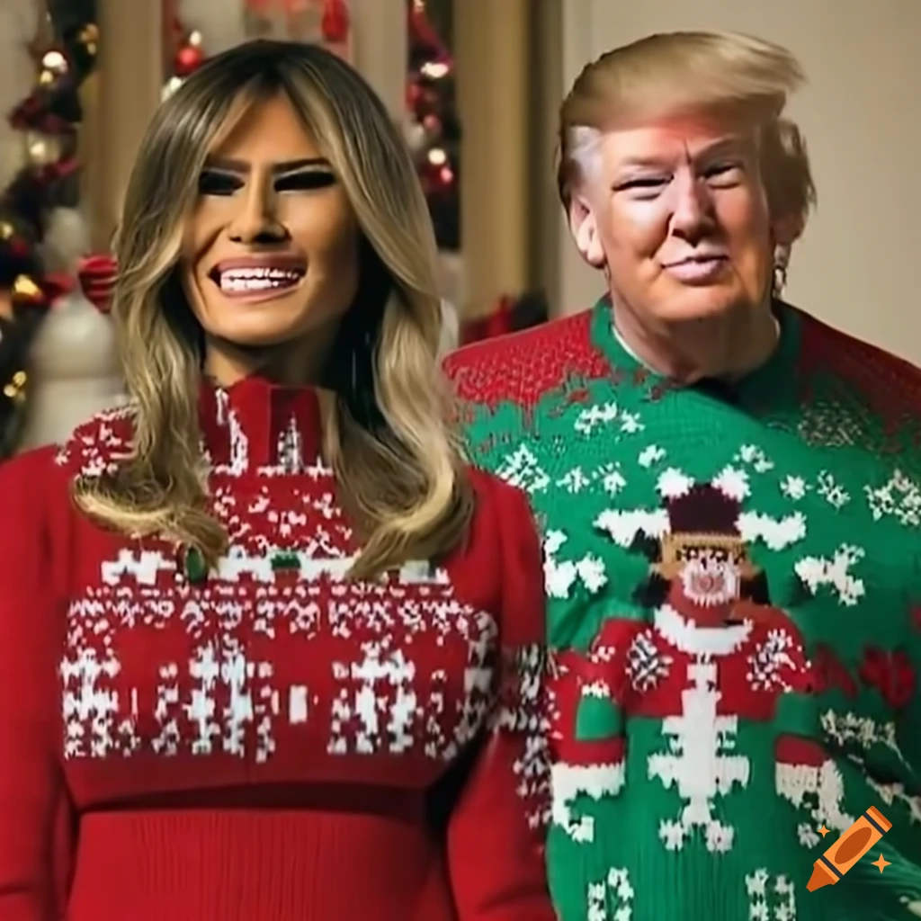 Donald and melania trump wearing christmas holiday sweaters in high ...